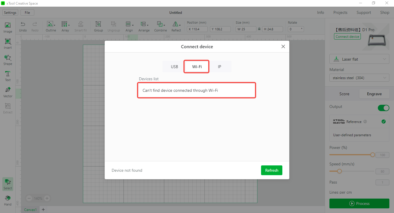 Troubleshoot "Device not found" – xTool